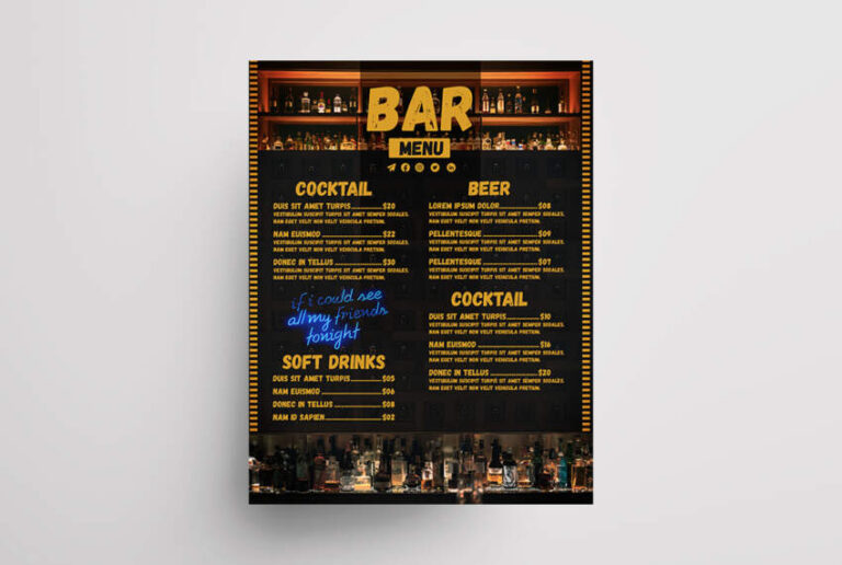 Drinks Bar & Lounge Free Flyer Menu Template (PSD) - PSDFlyer